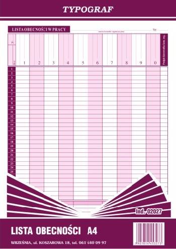 Lista obecności A4 Typograf Artykuły szkolne i biurowe - sklep ...